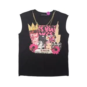 CIRCULAR PATH X Love Tara Sleeveless Round Neck Necklace T-shirt - Black