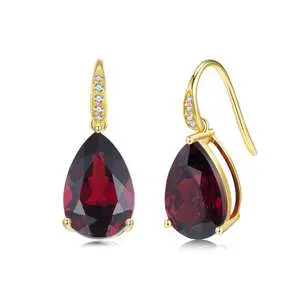 KAI FINE JEWELRY Red / Gold Solid Gold Natural Pear Garnet & Diamond Drop Earrings - Red/gold