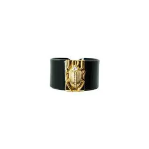 GISSA BICALHO Black / Gold Handmade Acrylic Bracelet Scarab Lock - Black/gold