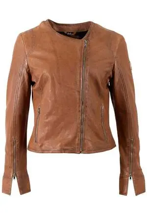 Mauritius Perforated Leather Jacket Athena - Brown