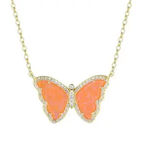 KAMARIA Opal Butterfly Necklace With Crystals Gold - Orange