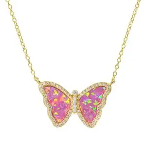 KAMARIA Opal Butterfly Necklace With Crystals Gold - Pink