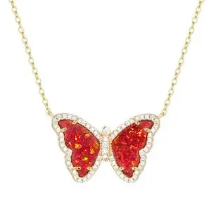 KAMARIA Opal Butterfly Necklace With Crystals Gold - Red