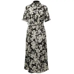 SMART AND JOY Macro Flower Print Midi Shirt-dress & White - Black