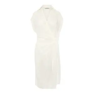 THE SUMMER EDIT Georgia Crinkle Linen Wrap Dress Ivory - White