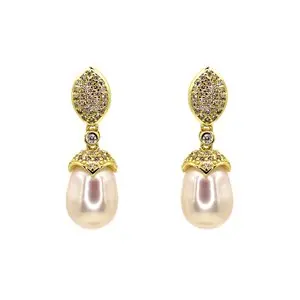 VICSTONENYC FINE JEWELRY Elegant En Natural Pearl Dangle Earrings - Gold