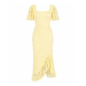 GIRL IN MIND Heidi Lace Ruched Midi Dress - Yellow