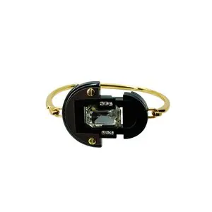 GISSA BICALHO Handmade Acrylic Bracelet Deco Mirror Rectangular Stone - Black