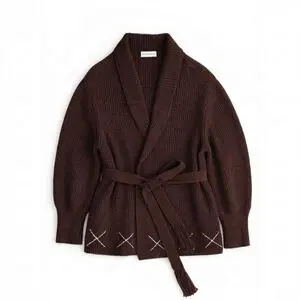 REN CORDEZA Hand Embroidered Knit Cardigan Chestnut