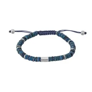 Tateossian Silver / Blue Thompson Macrame Shell Bracelet In Blue - Silver/blue
