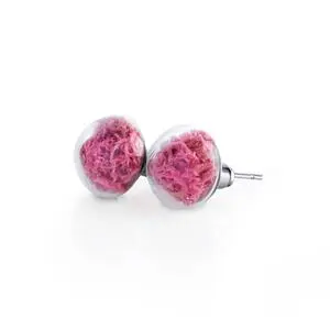 MY LITTLE NATURE Pink / Silver Stud Earrings With Baby Pink Moss Handmade Glass Earrings - Pink/silver