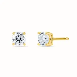 AVIR NEW YORK Solid Gold Round Lab Grown Diamond One Carat Total Weight Stud Earrings - Yellow