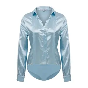 MAAN ISTANBUL Satin Shirt Bodysuit - Blue