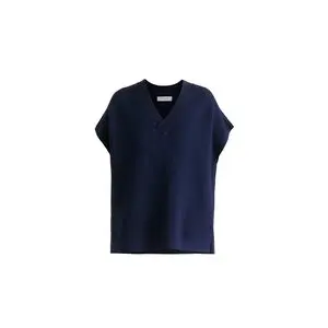PAISIE V-neck Sleeveless Ribbed Jumper - Blue