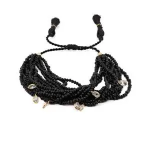 EBRU JEWELRY Crystal & Diamond Multi Strand Adjustable Bracelet - Black
