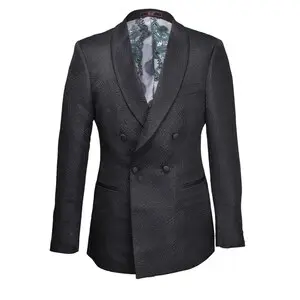 DAVID WEJ Kensington Double Breasted Shawl Lapel Jacquard Blazer - Black