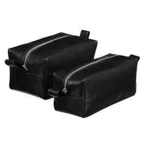 HIDES LEATHER CO. Full-grain Leather Grooming Bag, Compact Travel Dopp Kit - Black