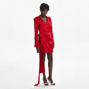 LITA COUTURE Satin Mini Wrap Dress - Red