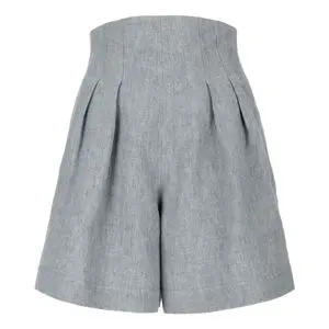 JANA COSHÈ Stone High Waist Linen Pleated Shorts - Blue