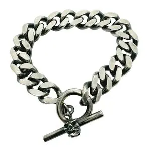 TG-JEWELLERY BY TAMARA GERVASIO Sterling Silver Skull T-bar Chain Bracelet - Silver/black