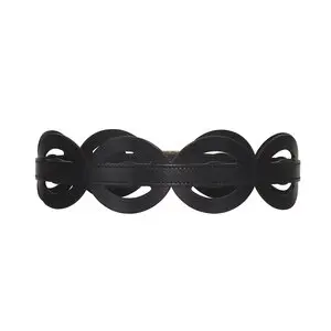 HAUTE CUIR Oval Cutout Wide Leather Belt - Black