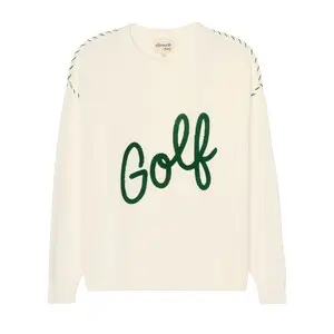 ELLSWORTH + IVEY Riley Crewneck Sweater Ivory Golf Script - White