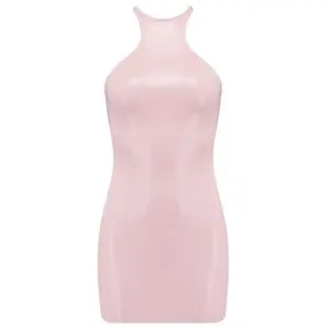 ELISSA POPPY Latex Mini Dress With Racer Neckline And Cross-over Straps - Pink