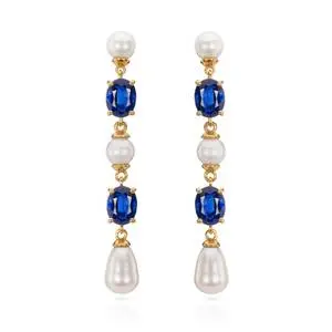 AUGUSTINE JEWELS Gold / Blue / White Kyanite And Baroque Pearl Long Drop Earrings - Gold/blue/white