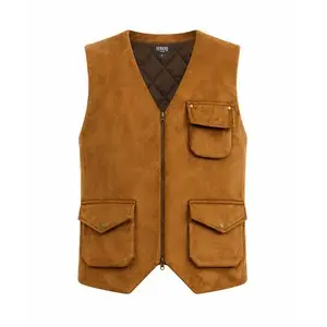 LUROQ LONDON Padded Suede Gilet - Brown