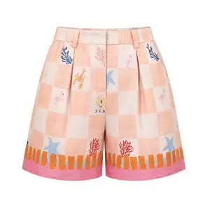 Loveist Store Angel Linen Blend Pleated Shorts - Pink