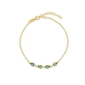 JEWELBIRD Gold Aquamarine Pears Bracelet - Blue