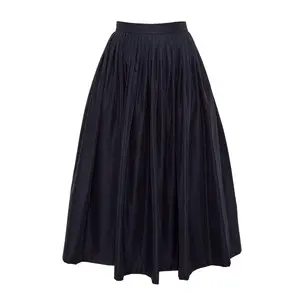 KAROLINA OZOLINSIUTE Navy Maxi Silk Blend Taffeta Pleated Skirt