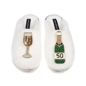 LAINES LONDON Embellished Champagne Bottle & Glass Slippers - White