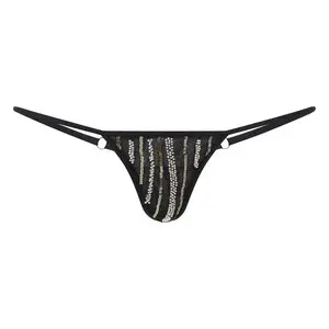 BELLE ET BON BON Edie Beaded Glitter Thong - Black
