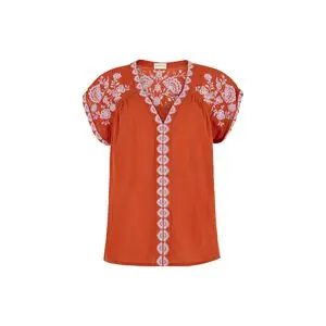 RAFFYA Luna Blouse With Pink Embroidery