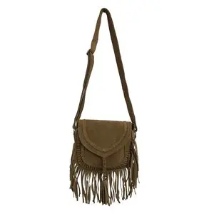 ZASTASTUDIO Banjara Suede Leather Crossbody Bag With Fringe And Braided Detail - Brown