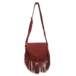 ZASTASTUDIO Banjara Suede Leather Crossbody Bag With Fringe - Red