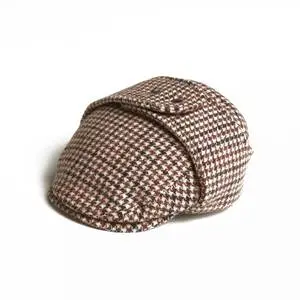 DASMARCA HATS Logan Tweed Wool Checks Italian Cap With Earflaps Trapper - Beige