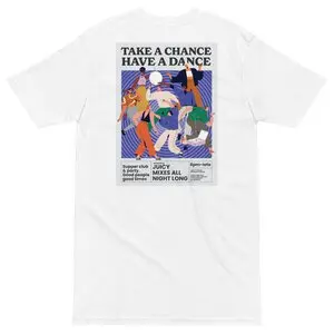 ANCHOR & CREW Take A Chance Have A Dance Disco!" Heavy Cotton Embroidered T-shirt - White