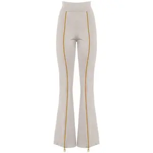 ANTONINIAS Neutrals Zipnisa Elegant High Waisted Pants With Golden Zip In Beige - Beige/yellow