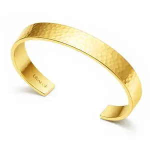 UNALOE Open Plated Rigid Bangle With Wide Hammered Band – Handmade Italian Jewelry - Gold