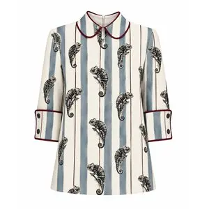 JULIA ALLERT Neutrals / Striped Chameleon Blouse With Cuffs Capsule Edition - Blue