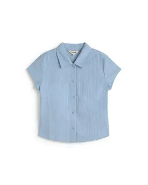 THINKING MU Slim Popcorn Blouse Kitty - Blue