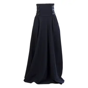 NIKKA PLACE Empire Waist Maxi Wool Skirt With Double Row Buttons In Dark Colour - Blue