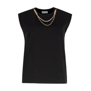 CIRCULAR PATH Sleeveless Round Neck Necklace T-shirt - Black