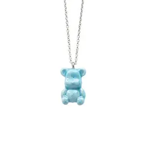 POPORCELAIN Baby Blue Porcelain Teddy Bear Necklace, Tone - Silver