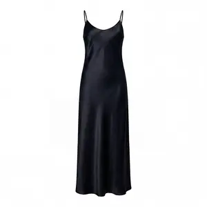 VIMISSIA Long Silk Slip Dress - Black