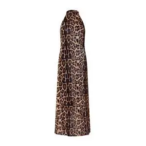 SOUR FIGS Halterneck Leopard Velvet Maxi Dress - Brown