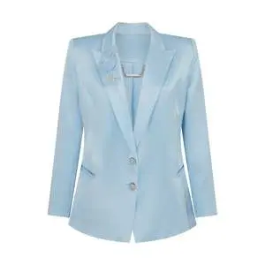 SOUR FIGS Floral Applique Crystal Embellished Satin Blazer Jacket In Baby - Blue