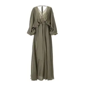 LITA COUTURE Pure Silk Wrap Dress In Olive - Green